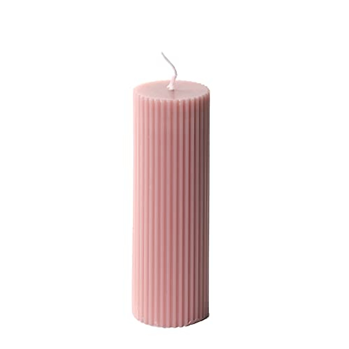Ribbed Pillar Candles 2x6'' Fluted Column Modern Home Décor Soy Wax Handmade (4 Packs, Pink Taupe)
