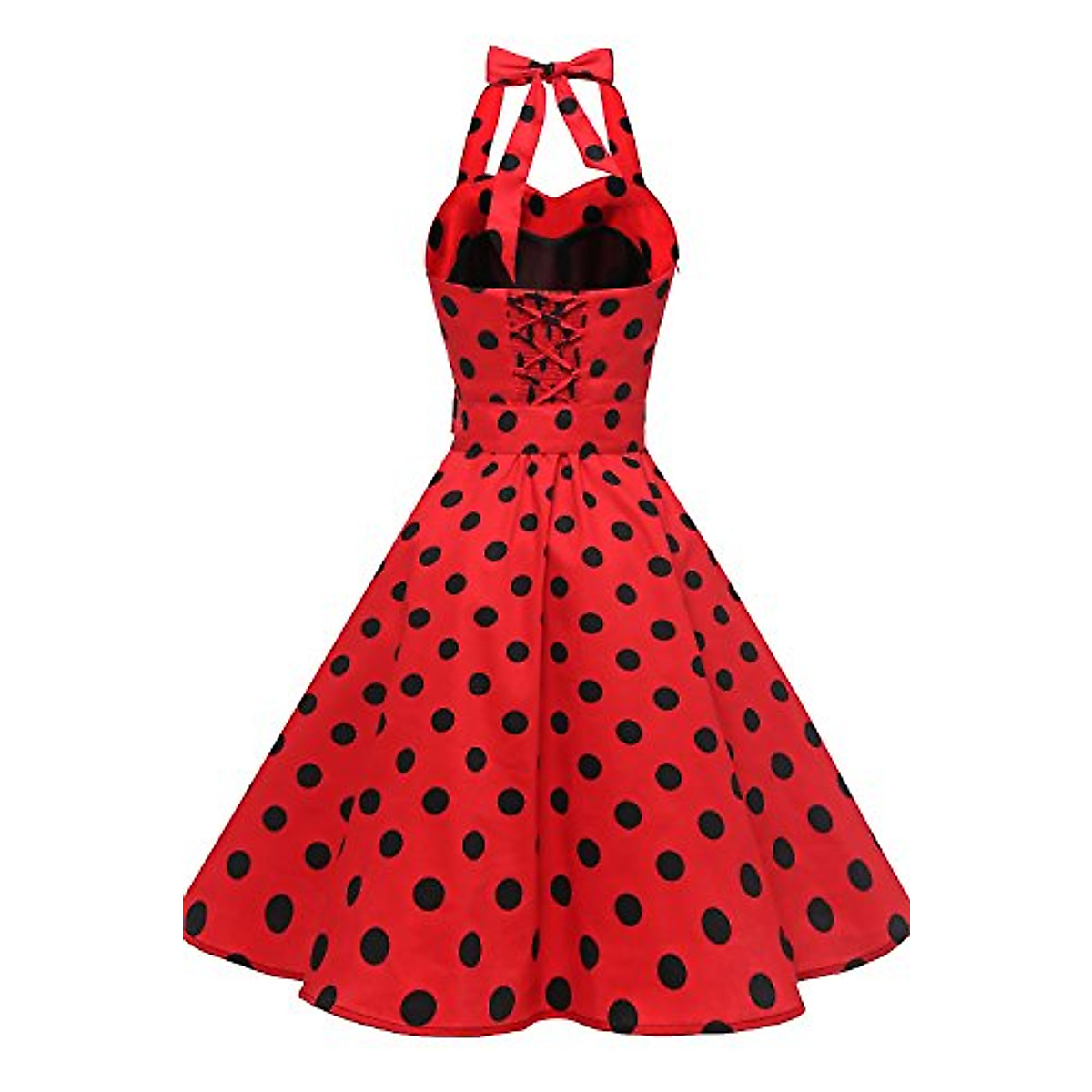 Topdress Women's Vintage Polka Audrey Dress 1950s Halter Retro Cocktail Dress Red/Black Dot M