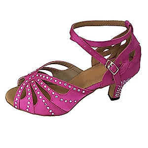 Women Latin Dance Shoe Satin with Rhinestones Ballroom Open Toe Party Salsa Dancing Shoes More Colors 2.5 Inches or Customized Heel (Hot Pink, Numeric_7_Point_5)