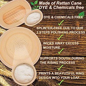 32Pcs Bread Proofing Basket Set, West Bay 10 Inch Round & 8 Inch Oval Cane Sourdough Basket w/Bread Lame Dough Scraper Linen Liner Brush Flouring Stencils Fermentation Danish Dough Whisk Father's Day