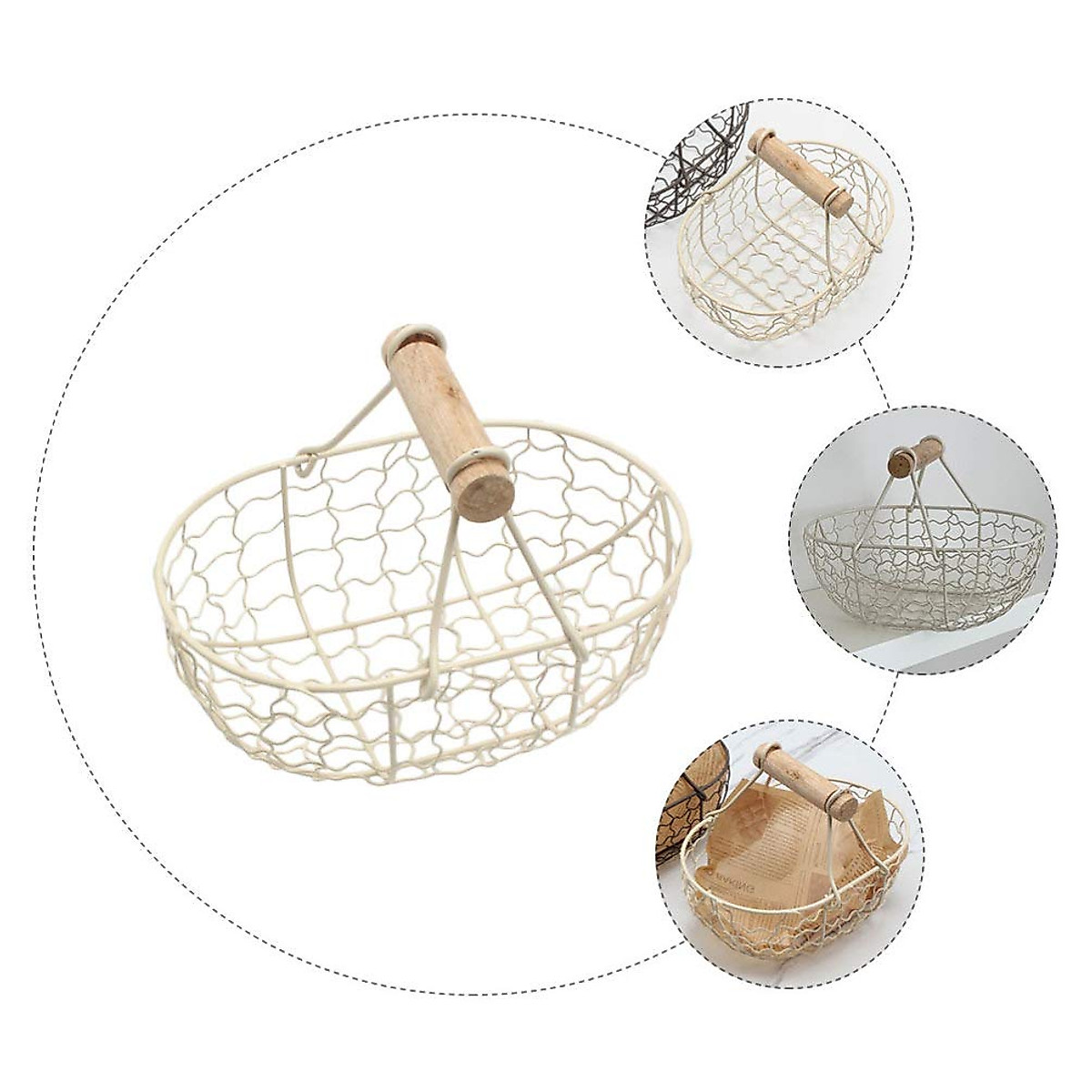 DOITOOL Wire Egg Container Eggs Wire Storage Basket with Handle Iron Art Eggs Tray Wire Fruit Storage Vegetables Container Eggs Holder for Kitchen Home Living Room Metal