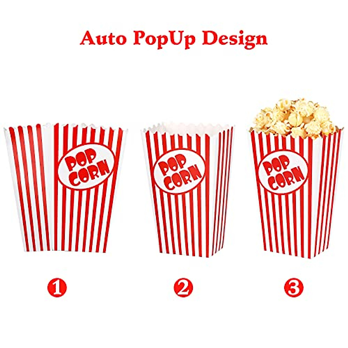 Zahaat 50 Popcorn Boxes 5.5 Inches Tall Red and White Popcorn Bags Mini Pop Corn Buckets and Container for Movie Theater, Home, Carnival Party, Decorations