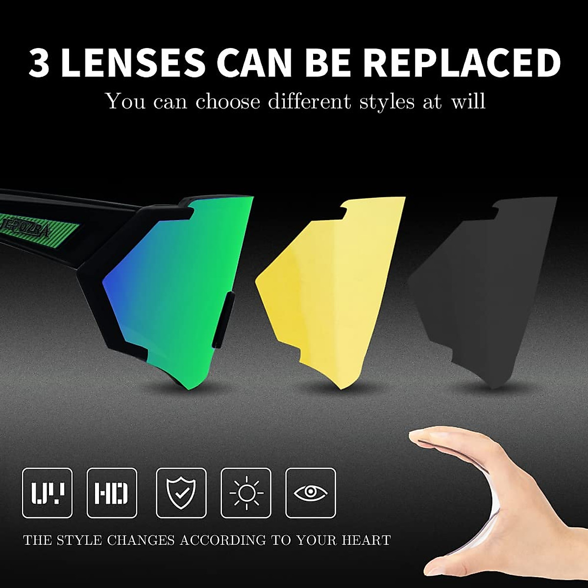 JEPOZRA Polarized Cycling Glasses with 3 Interchangeable Lenses Riding Glasses Ski Glasses Baseball Running Sports Sunglasses