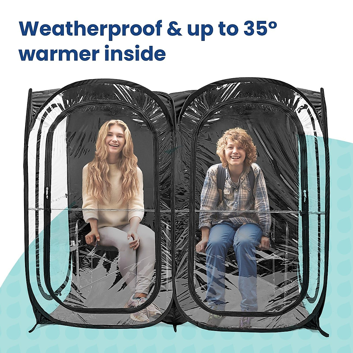 WeatherPod – The Original Pop Up Spectator Pod – Extra Large Weatherproof Pop-Up Pod for up to 2 People – Lightweight, Easy Open & Close – Protection from Cold, Wind and Rain – 70” x 35”
