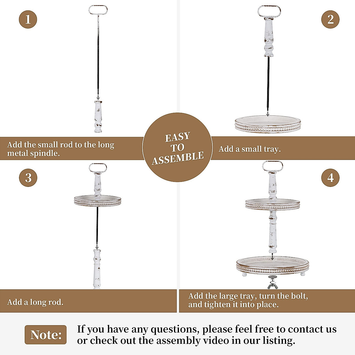 Hanobe Two Tiered Tray Stand: Farmhouse 2 Tier Decorative Tray White Round Wooden Serving Tray Rustic Coffee Table Centerpieces Living Room Kitchen Home Decor Fall Halloween for Mom.