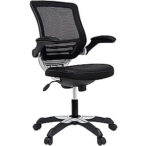 Modway Edge Mesh Back and White Vinyl Seat Office Chair With Flip-Up Arms - Computer Desks in Black