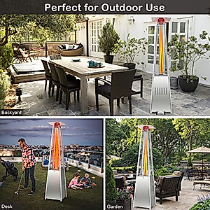 Toolsempire Outdoor Patio Heater 42,000 BTU, Propane Gas Space Heater Pyramid Stainless Steel Heaters Quartz Glass Tube with Wheels for Garden, Yard, Residential & Commercial Use, 90” Tall, Silver