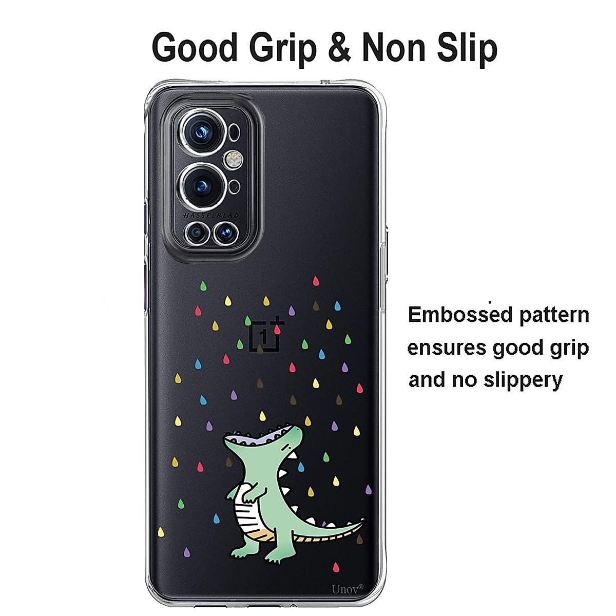 Unov Case Compatible with OnePlus 9 Pro 5G Clear with Design Soft TPU Shock Absorption Slim Embossed Pattern Protective Back Cover OnePlus 9 Pro 5G Case 6.7 inch (Rainbow Dinosaur)