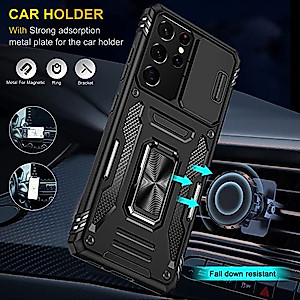 THMEIRA Samsung Galaxy S21 Ultra Case, Armor Phone Case for Samsung S21 Ultra with Screen Protector [Soft 2 Pcs] with Camera Cover, Galaxy S21 Ultra Magnetic Ring Case Anti-Fall Drop Protection, Black