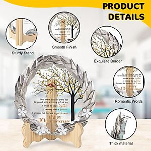10 Year Tin Anniversary Wedding Gifts Crystal Plate with Gold Leaf Wreath - 10th Anniversary Wedding Gifts for Parents Couple - 10th Wedding Anniversary Unique Gift Ideas - Cardinal Style