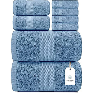 White Classic Luxury Light Blue Bath Towel Set Luxury Bath Mat | 2 Pack Luxury Bath Sheet | 2 Pack Bundle (Light Blue)