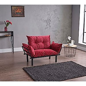 HT Design Sona Extra Wide Modern Futon Loveseat for Living Rooms and Bedroom, Removable Cushions, 49" Wide Furniture for Guest Room Studio Apartments, Red