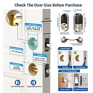 Veise Wifi Smart Lock with 2 Handles, Keyless Entry Door Lock Deadbolt with Handle Set, Smart Locks for Front Door with App Control, Electronic Digital Lock, Auto Lock, Easy Installation, Satin Nickel