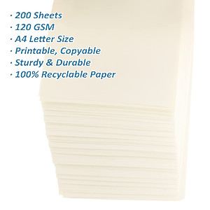 200 Sheets Ivory Printer Paper 32 lb/120 gsm Stationery Paper, Ivory Cardstock Paper Sheets for Printing, Copy, Arts Crafts, Letters, Invitations, Laser & Inkjet Printer Compatible (Ivory)