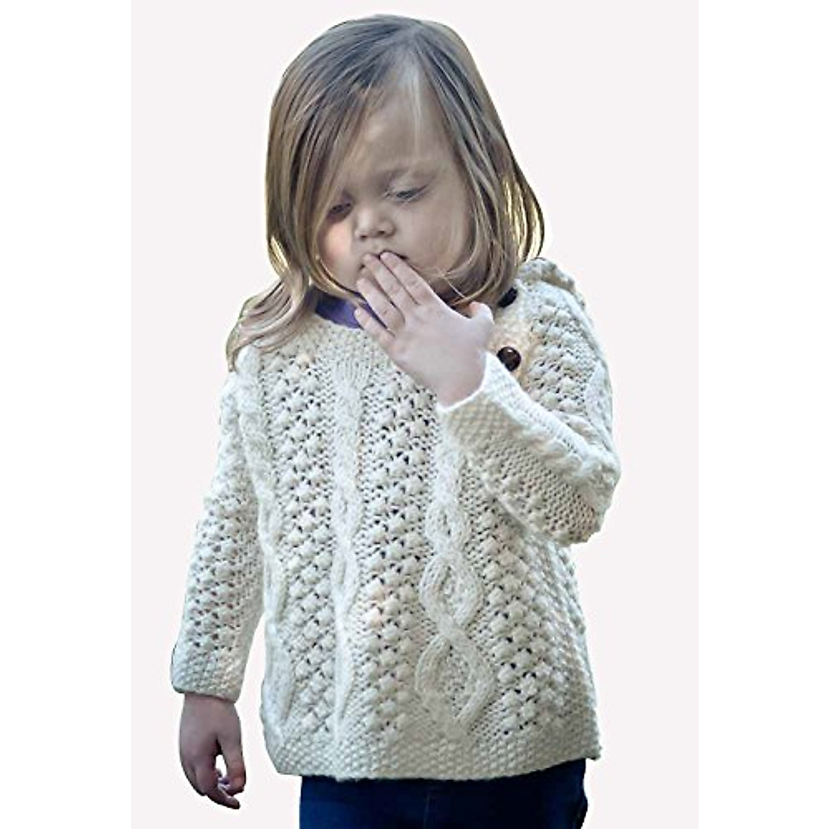 Carraig Donn 100% Merino Wool Baby Hoodie With Side Fastening Buttons Natural 12-18 months