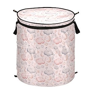 Blue Clouds Gold Stars and Moons Laundry Hamper Cubby Home 62 Qt Collapsible Round