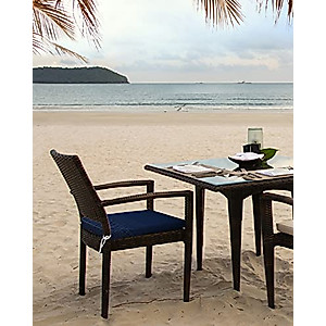 Navy Blue Outdoor Waterproof Cushion Chair Cover Set of 2 Abstract Minimalistic Geometric Stripes Patio Furniture Sofa Couch Seat Cushions Protector Slipcover with Ties, 20''x18''x4''