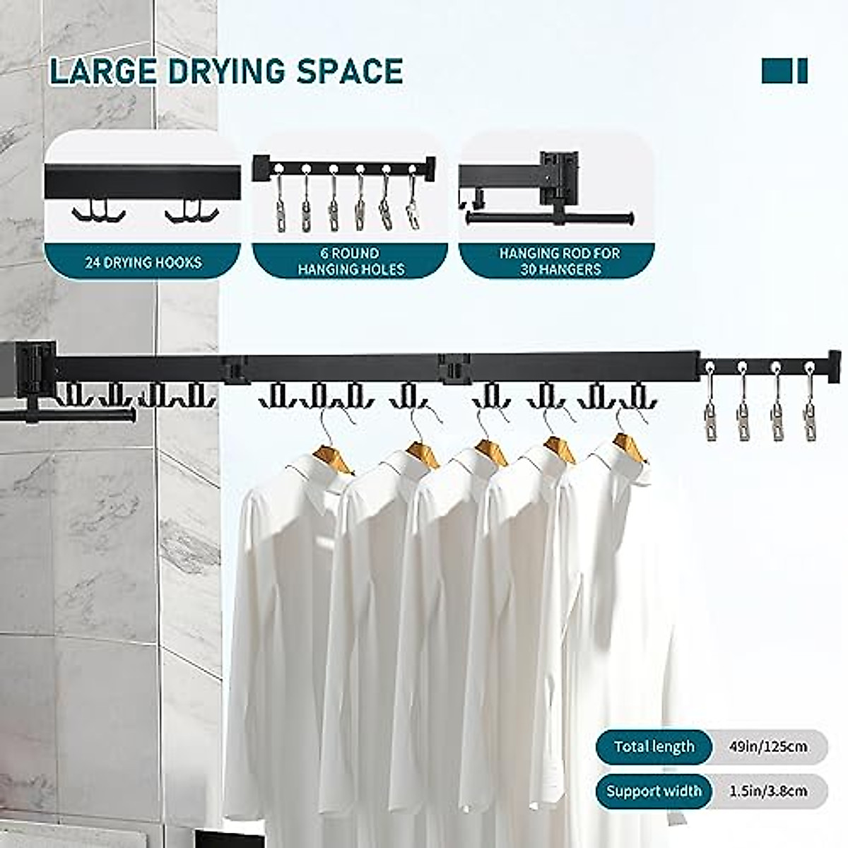 Augot Clothes Drying Rack, Tri-Fold Laundry Drying Rack Wall Mount, Retractable Clothes Hanger Rack Space-Saver, Collapsible Laundry Drying Rack for Laundry, Balcony, Bedroom-User Friendly & Durable