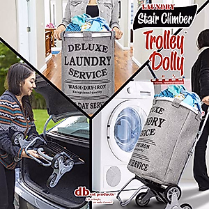 dbest products Stair Climber Laundry Trolley Dolly, Grey Laundry Bag Hamper Basket cart with wheels sorter
