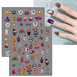 JMEOWIO 9 Sheets Halloween Nail Art Stickers Decals Self-Adhesive Pegatinas Uñas Skull Ghost Witchy Pumpkin Nail Supplies Nail Art Design Decoration Accessories