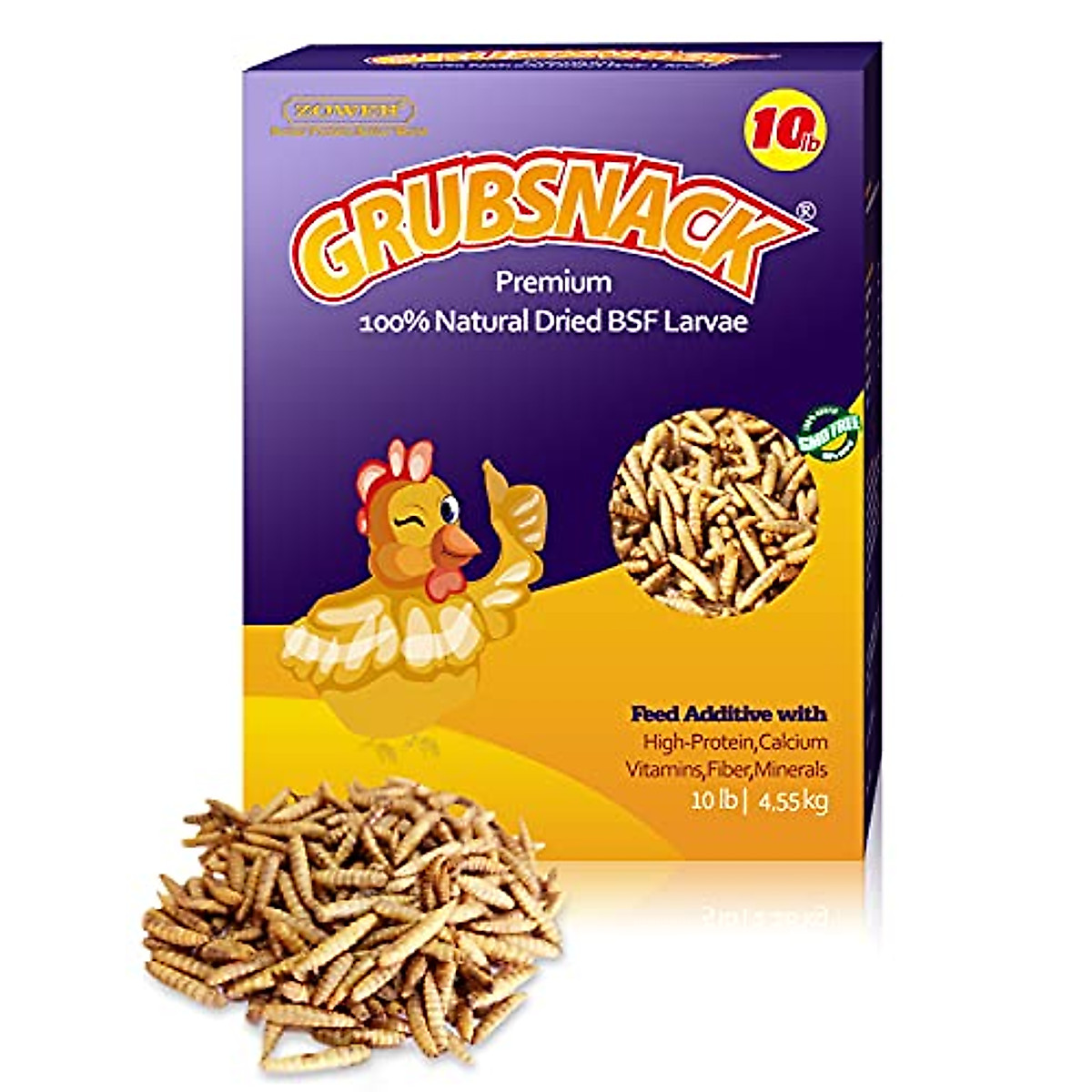 Zower 10 lbs Natural Meally Worms-Dried Black Soldier Fly Larvae,Rich-Protein Scratch Treats with Over 85X More Calcium Than Dried Mealworms for Chicken,Egg Laying hens,Birds,Amphibians and Reptiles