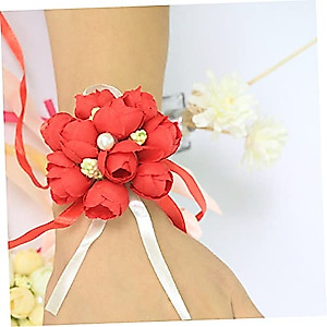 VOSAREA 5Pcs Wrist Flower Wedding Bridal Rose Hand Flowers Bridal Hand Flower Corsage Wristlet Prom Dresses Wedding Corsages Flower Corsage Ballgown Peony Silk Flower Bride Wedding Flowers