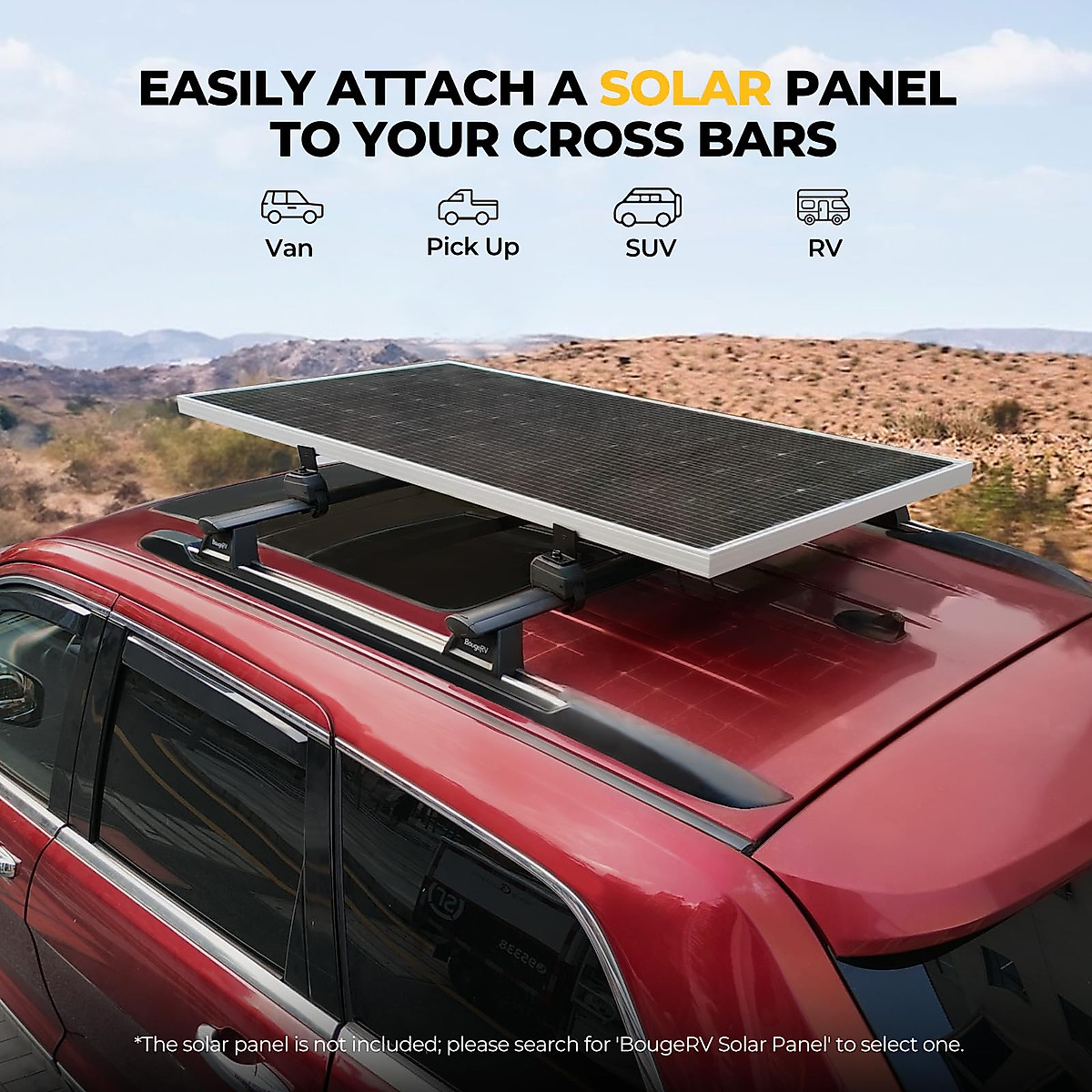 BougeRV Solar Panel Crab Mounting Kit for Cars with Cross Bars, Universal Roof Rack Clamps for Luggage Rack without Drilling, 100 to 200 Watt Solar Panel Mounting Brackets, Auto Off-Grid Solar Systems
