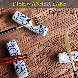 Ceramic Chopsticks Holder Porcelain Chopstick Rest Fork Stand Holder Set of 5 Blue and White