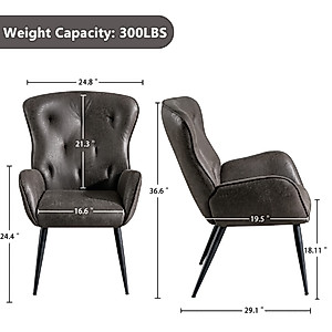 BFZ Faux Leather Accent Chair with High Back Design, Armchair with Metal Legs in Modern Style, Comfy Upholstered Wingback Chair for Living Room, Bedroom, and Office(Black Grey)