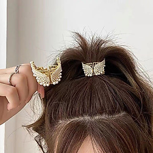 Hair Claw Hair Clip Hair Grip Angel Wings Rhinestones Small Shark Clip Hairpin High Ponytail Fixed Artifact Hair Accessories(pearl)