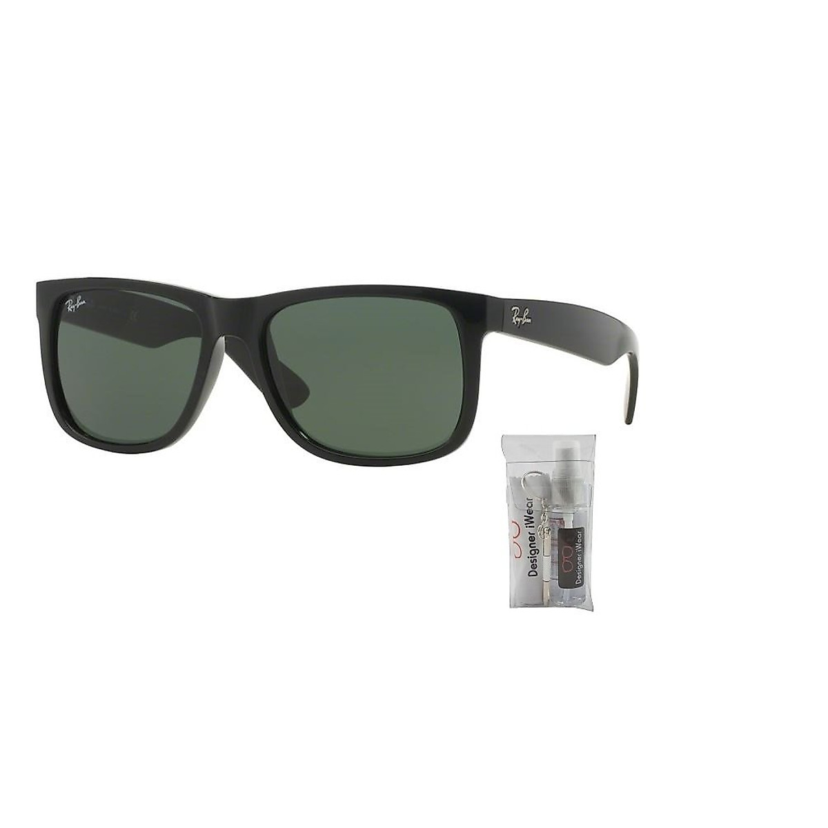 Ray Ban RB4165 JUSTIN 601/71 55M Black/Green Sunglasses For Men For Women