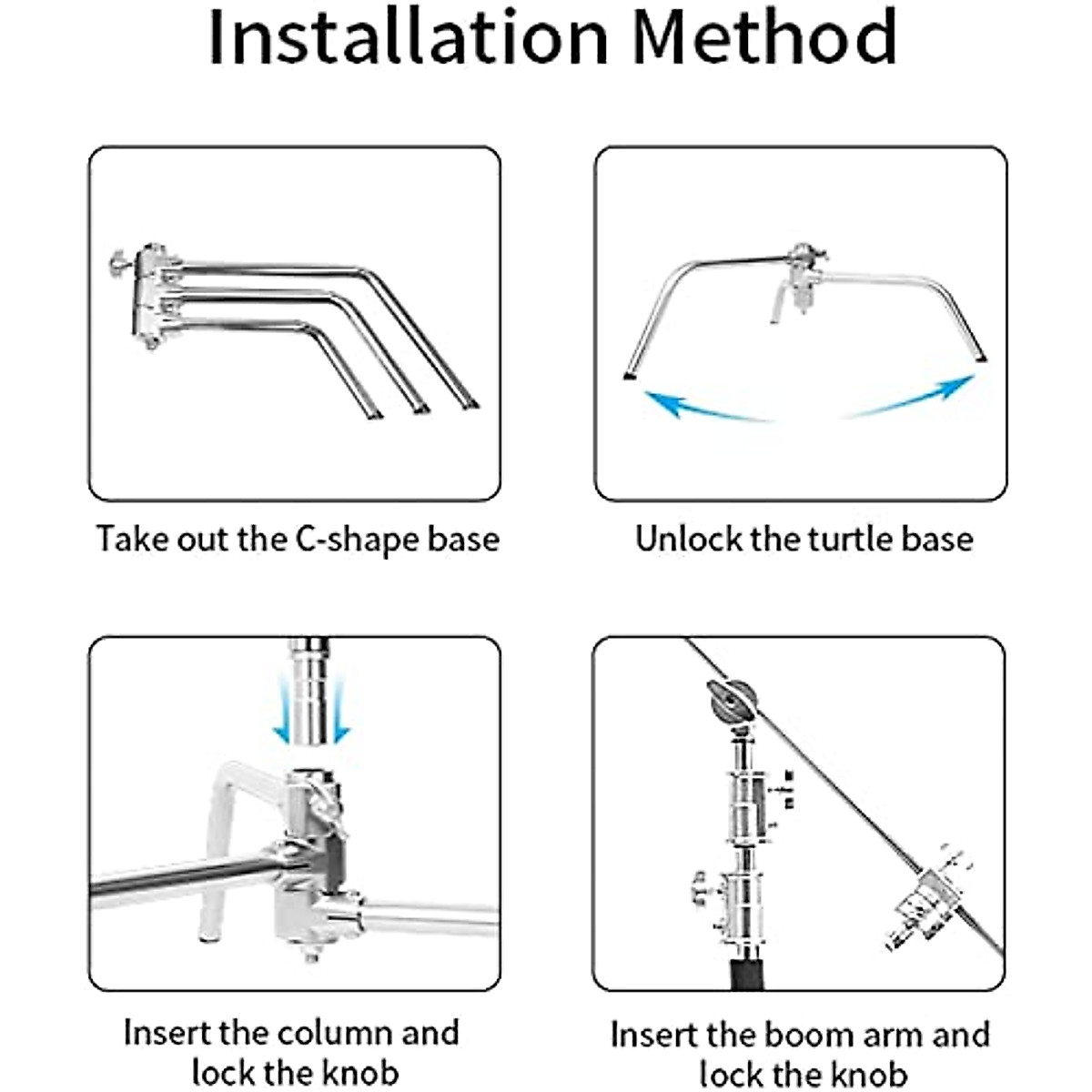 Lapgood Stainless Steel Heavy Duty C-Stand with Boom Arm,10.8ft/330cm Adjustable Photography Stand with 4.2ft/128cm Holding Arm,2 Grip Head,Sandbag,Storage Bag for Studio Monolight, Softbox, Reflector