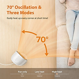 Electric Space Heater for Indoor Use – Ilake 90° Oscillating Space Heater with Remote & Thermostat, Digital Display,12H Timer, 1500W Energy Efficient, Small Space Heater for Office Home Basement Gift