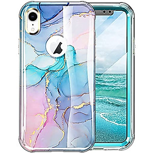 DT Series Case, Built with Screen Protector, Lightweight and Stylish Full Body Shockproof Protective Rugged TPU Case for Apple iPhone XR 6.1inch（Marble）