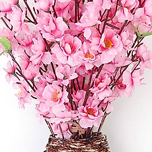 DOITOOL 6pcs Peach Flower Bouquet Flower Hanging Vine Cherry Blossom Tree Stems Fake Cherry Blossoms Artifical Flowers Flowers Decorative Flowers Pink Vase Household Bride Fake Plant