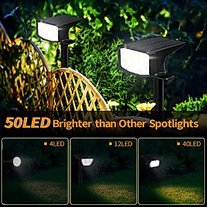 Otdair Solar Spot Lights Outdoor, IP65 50 LED Solar Spotlights Outdoor Waterproof, Solar Landscape Lights, 3 Modes Solar Outdoor Lights for Yard Driveway Porch Walkway, 6 Pack