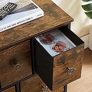 VECELO Bedroom with 5 Chest of Drawers for Living Room, Nursery, Entryway, Fabric Furniture Clothes Storage Tower with Steel, Wood Top, Small Dresser, Brown
