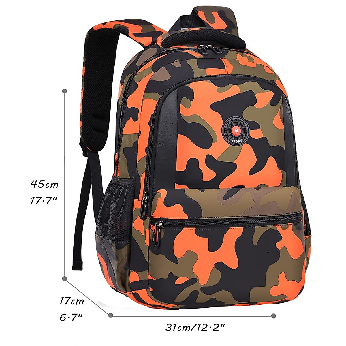 Ladyzone Camo School Backpack Lightweight Schoolbag Travel Camp Outdoor Daypack (Camo Orange) LZ003 One Size