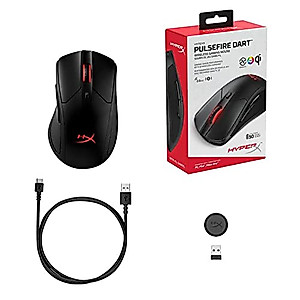 HyperX Pulsefire Dart - Wireless RGB Gaming Mouse, Software-Controlled Customization, 6 Programmable Buttons, Qi-Charging Battery up to 50 hours - PC, PS4, Xbox One Compatible,Black