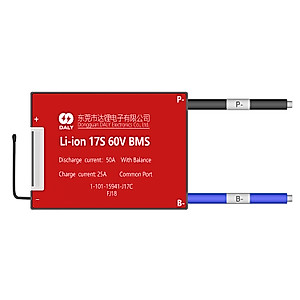 DALY BMS Li-ion 17S 60V 50A with Balance Wire and Temperature Sensor for Rated 3.7V Lithium Battery Power Bank Protection