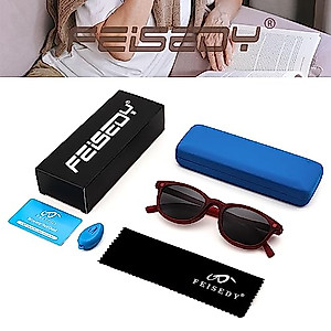 FEISEDY Fashion Reading Sunglasses Women Men Square Reader Sunglasses UV400 Protection Polarized Lens B2390（Red,1.50x）