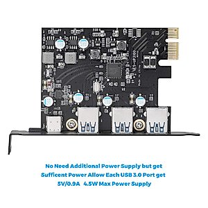 YEELIYA PCIe USB 3.0 Card 5Gbps Super Speed with Type C (1)& Type A(3) PCI Express x1 Internal USB Port Cards for Window 7/8/10 and MAC OS 10.8.2 Above