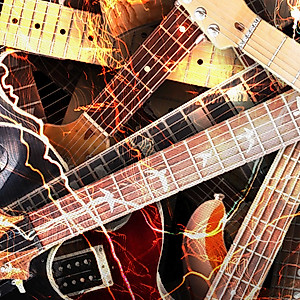 Music Tapestry, Guitar Musical Tapestry Wall Hanging for Bedroom, Instrument Rock Style Lover Tapestry Home Decor (80"W X 60"H)