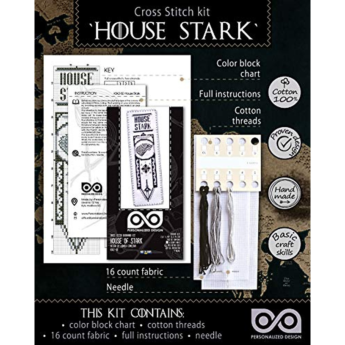 Game of Thrones Cross Stitch Kit House Stark - DIY Father's Day Gift - Hand Embroidery Bookmark with GoT Pattern