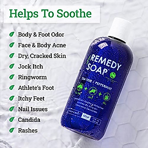 Truremedy Naturals Remedy Soap Tea Tree Oil Antibacterial Body Soap - Antifungal Body Wash | Helps Body Odor, Athlete's Foot, Jock Itch, Ringworm, Yeast Infections, & Skin Irritations (1 pk, 12 oz)