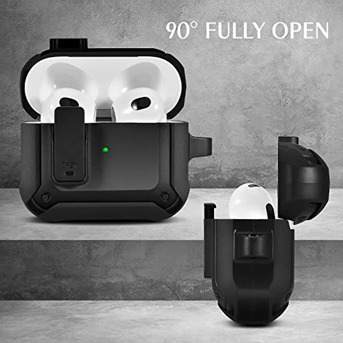 Filoto AirPods 3 Case, Secure Lock Shockproof Protective Apple Airpod 3rd Generation Cover Cool TPU Case for Air Pod 3 Wireless Charging Case with Carabiner Keychain Accessories (Black)