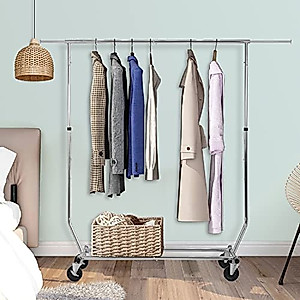 PayLessHere Clothing Rack Commercial Clothes Garment Rack Heavy Duty Clothing Racks for Hanging Clothes with Wheels Extensible, Capacity 135 lbs, Chrome