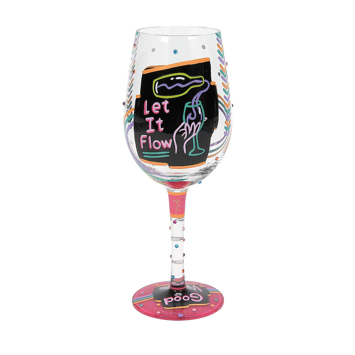 Enesco Designs by Lolita Happy Hour Hand-Painted Artisan Wine Glass, 15 Ounce, Multicolor