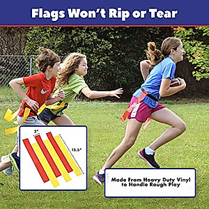 Flag Football Set Kids – Premium 14 Player, 62 Piece Kids Belts and Flags Kit Includes 3 Flags Per Belt Plus a Bonus 6 Replacement Flags