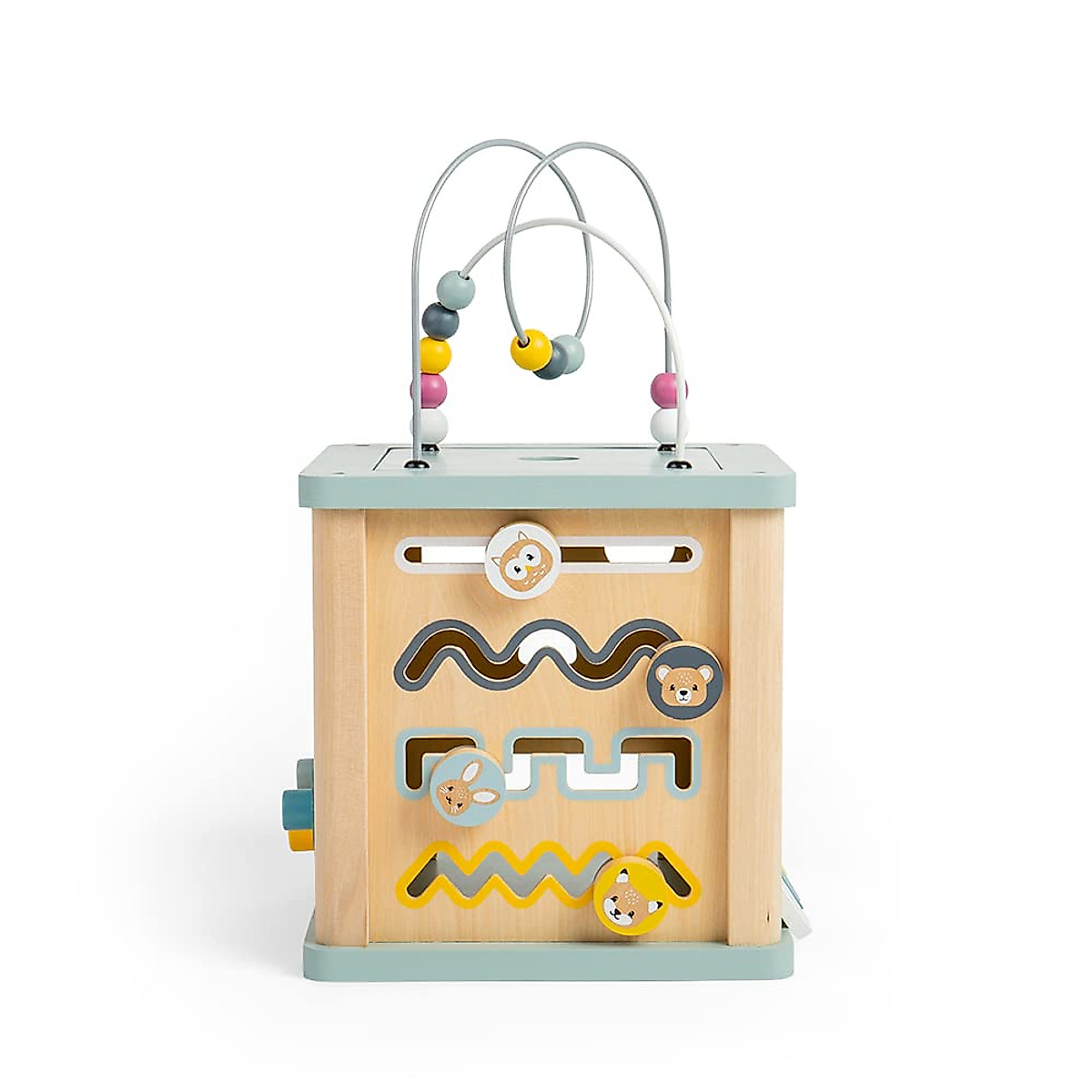 Bigjigs Toys Wooden Activity Cube - 100% FSC® Certified Busy Centre With Shape Sorter & Bead Maze, Sustainable Sensory Toys For 1 Year Old, 22cm W x 23cm H